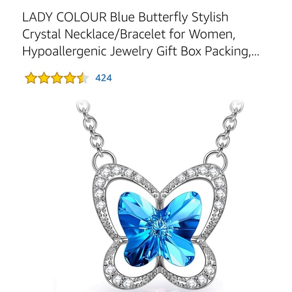 Jewelry | Brand New Lady Colour Blue Butterfly Stylish Crystal Necklace ...